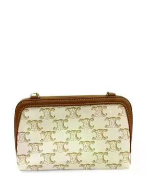 Celine Triomphe Coated Canvas Clutch On Chain Crossbody Bag - White
