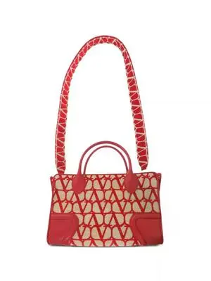 Valentino Garavani Leather Trimmed Toile Iconographe Satchel - Red