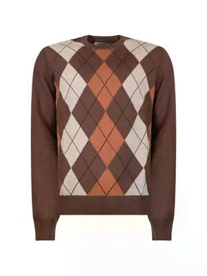 GRAN SASSO Argyle-knit Crew-neck Sweater - Brown