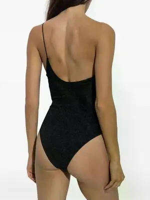 Oseree One-shoulder Spiral Detail Swimsuit - Black