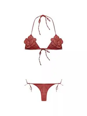 Oseree Floral Appliqué Lurex Swimsuit - Red