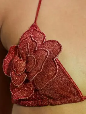 Oseree Floral Appliqué Lurex Swimsuit
