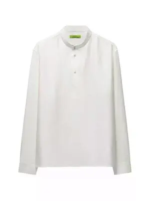 Shanghai Tang Herringbone-weave Half-placket T-shirt - White