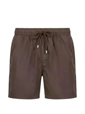 Fedeli Drawstring-waist Logo-patch Swim Shorts - Brown