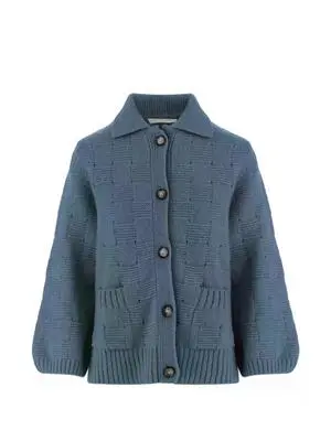 ALLUDE Basket-weave Knitted Cardigan - Blue