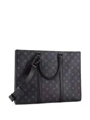 LOUIS VUITTON Monogram Eclipse Canvas Sac Plat Zipper Tote Bag