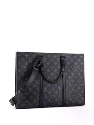 LOUIS VUITTON Monogram Eclipse Canvas Sac Plat Zipper Tote Bag