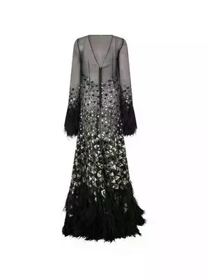 Alberta Ferretti Feather-trimmed A-line Maxi Dress