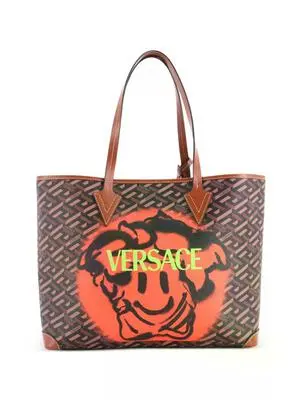 Versace La Greca Signature Coated Canvas Medium Tote Bag - Brown