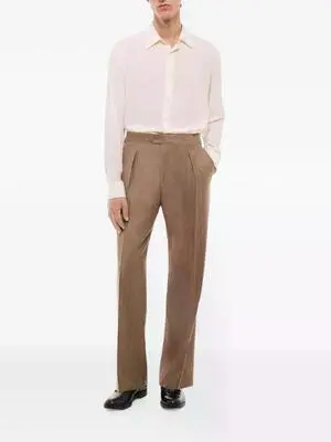 FURSAC Pinstripe Pleated Wide-leg Trousers - Brown