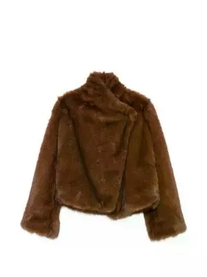 B&B COUTURE Faux Fur Lapel Collar Coat
