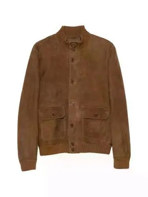 SALVATORE SANTORO Suede Bomber Jacket With Ribbed Trim