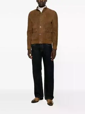 SALVATORE SANTORO Suede Bomber Jacket With Ribbed Trim