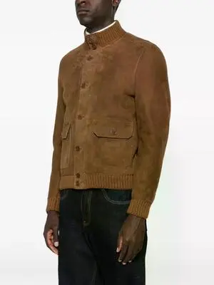 SALVATORE SANTORO Suede Bomber Jacket With Ribbed Trim