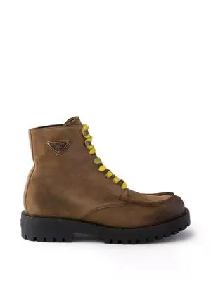 Prada Aged Suede Lace-up Ankle Boots