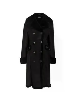 Simone Rocha Double-breasted Shearling-trimmed Coat - Black