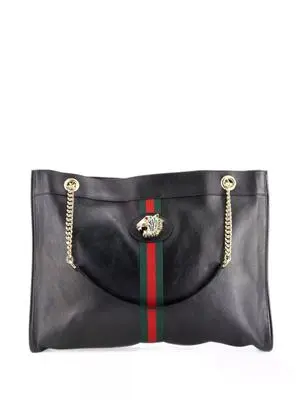 Gucci Rajah Chain Leather Large Tote Bag - Black