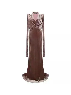 Alberta Ferretti Velvet V-neck Long Sleeve Maxi Dress