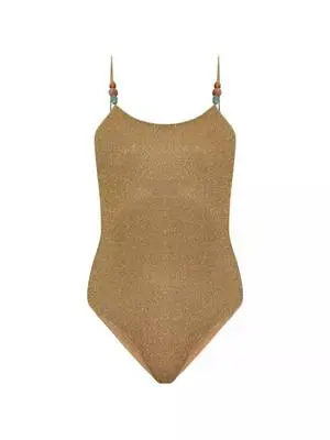 Oseree Bead-embellished Lurex Swimsuit Gold