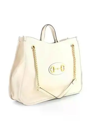 Gucci Horsebit 1955 Chain Leather Large Tote Bag - White