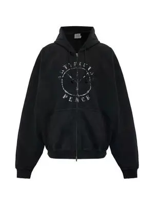 Vetements Graphic-print Zip-up Hoodie - Black
