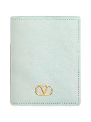 Valentino Garavani Vlogo Signature Wallet In Grainy Calfskin - Green