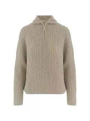 ALLUDE Ribbed-knit Half-zip Sweater - Neutrals