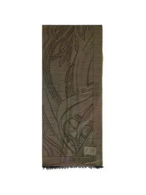 Alberta Ferretti Leaf-pattern Frayed-edge Scarf - Brown