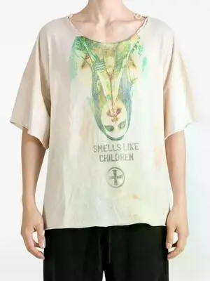 SAITOS Graphic-print Raw-edge T-shirt