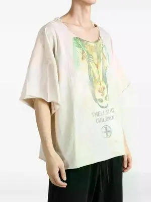 SAITOS Graphic-print Raw-edge T-shirt