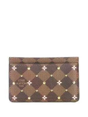 LOUIS VUITTON Flower Printed Studded Damier Card Holder - Brown