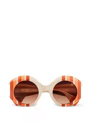 ETNIA BARCELONA Ibiza 12 Striped Round Frame Sunglasses - Neutrals