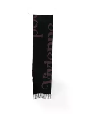 VIVIENNE WESTWOOD Logo-intarsia Fringed Scarf - Black