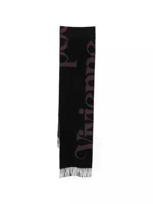 VIVIENNE WESTWOOD Logo-intarsia Fringed Scarf - Black