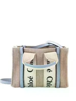 Chloé Chloé Woody Convertible Canvas With Leather Mini Tote Bag Blue