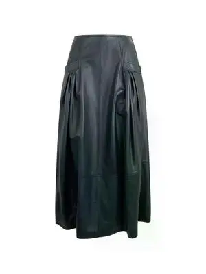 Alberta Ferretti Pleated Leather Skirt - Blue