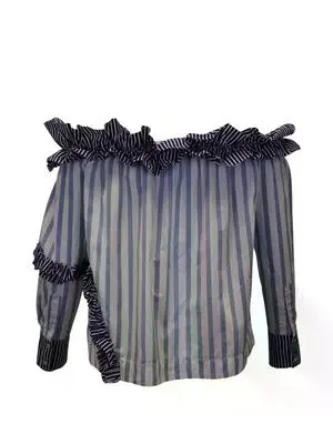 MSGM Ruffled Striped Off-the-shoulder Top