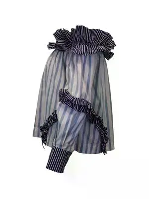 MSGM Ruffled Striped Off-the-shoulder Top