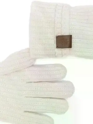 Eleventy Ribbed-knit Logo-patch Gloves - Neutrals