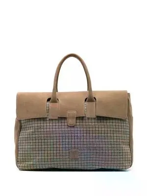 Eleventy Check-pattern Suede-panelled Tote Bag - Neutrals