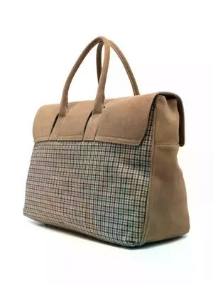 Eleventy Check-pattern Suede-panelled Tote Bag