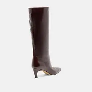 DOLCEVITA Jazmin Knee-high Pointed Toe Kitten Heel Boots - Black Cherry Leather