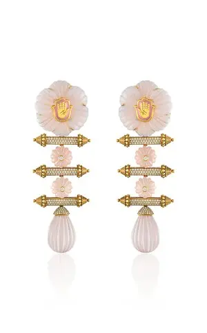 AMRAPALI 18k Yellow Gold Earrings With Rose Quartz And Diamonds - Pink