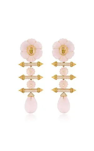 AMRAPALI 18k Yellow Gold Earrings With Rose Quartz And Diamonds