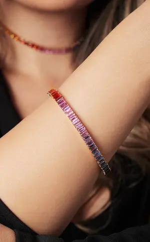 JULIA CHAFE 14k Yellow Gold Emerald Cut Rainbow Sapphire Bracelet
