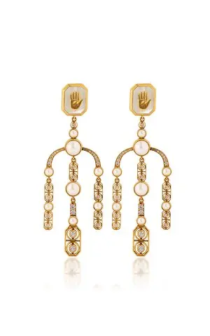 AMRAPALI 18k Yellow Pearl And Diamond Chandelier Earrings