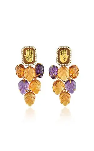 AMRAPALI 18k Yellow Gold Amethyst And Citrine Chandelier Earrings With Diamonds - Multi