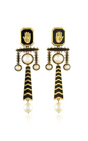 AMRAPALI 18k Yellow Gold Onyx And Pearl Chandelier Earrings - Black