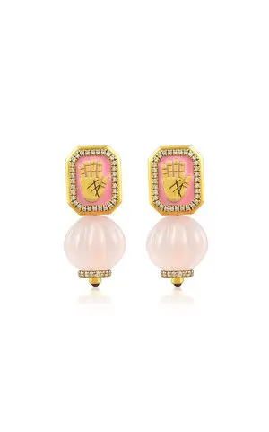 AMRAPALI 18k Yellow Gold Rose Quartz And Diamond Dangle Earrings - Pink