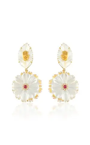 AMRAPALI 18k Yellow Gold Mother Of Pearl And Ruby Dangle Earrings - White